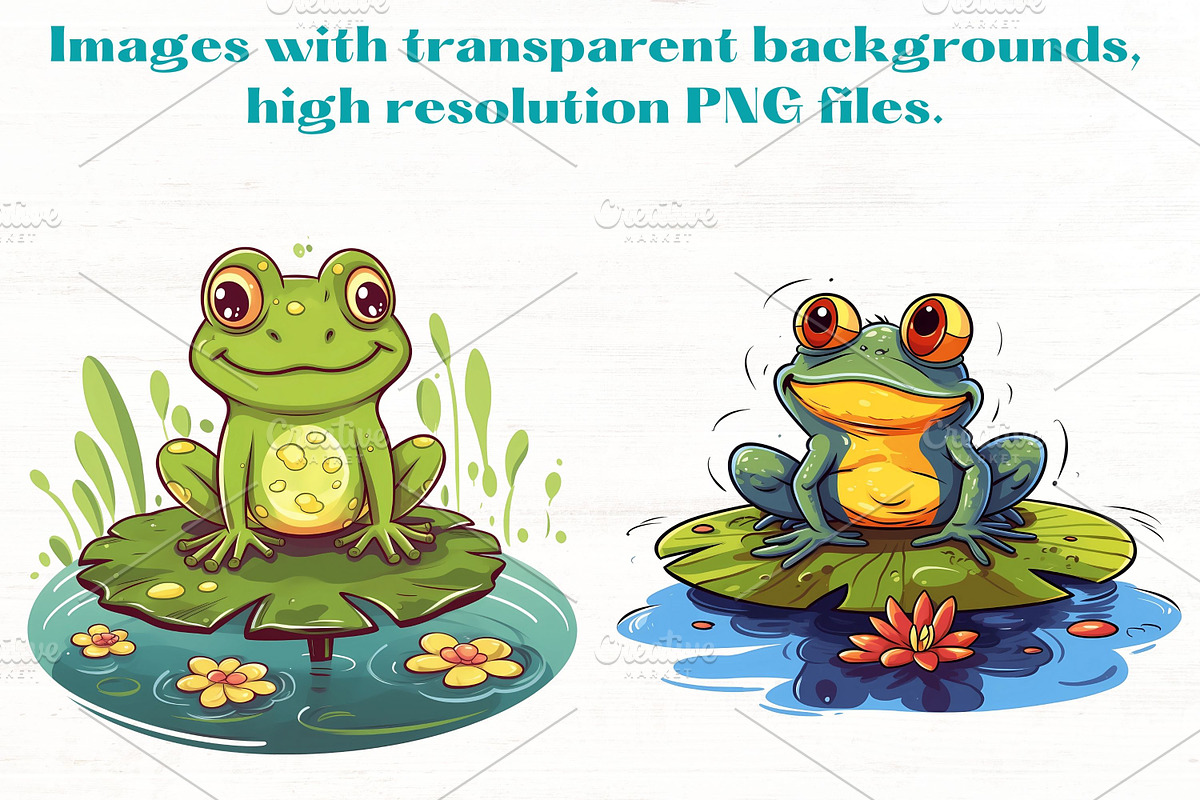 HAPPY FROGS on Lilypads Clipart Set, an Animal Illustration by Mermaids ...