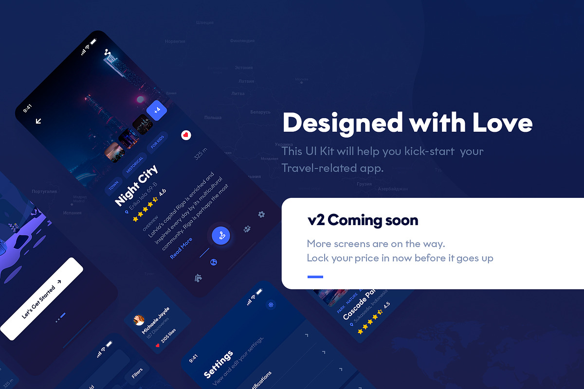 Travel & Discovery Mobile UI Kit, an UI Kit Template by Erik Padamans