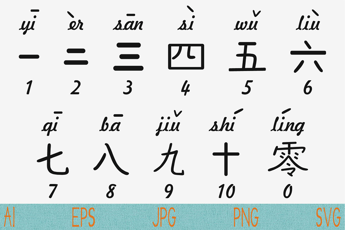 Chinese characters svg, numbers, an Icon by FileVectorSVG