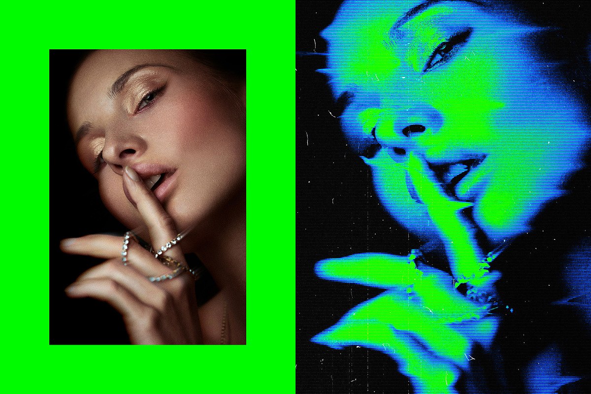 Creepy TV Glitch Photo Effect, a Layer Style Add-On by Design Squad