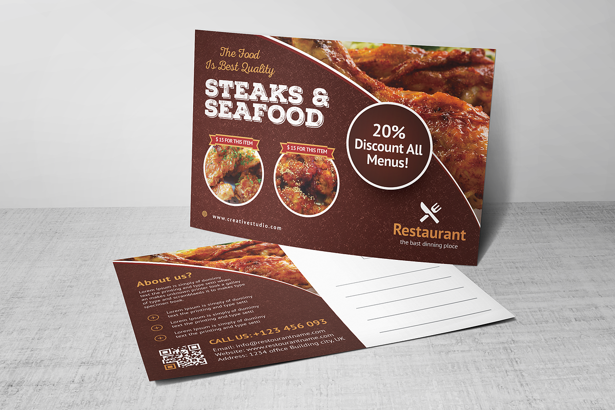 Restaurant Postcard, a Card Template by GenerousArt