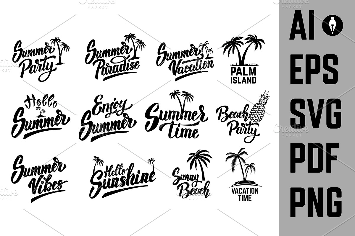 Set of summer time lettering SVG, an Icon by Vectorhight