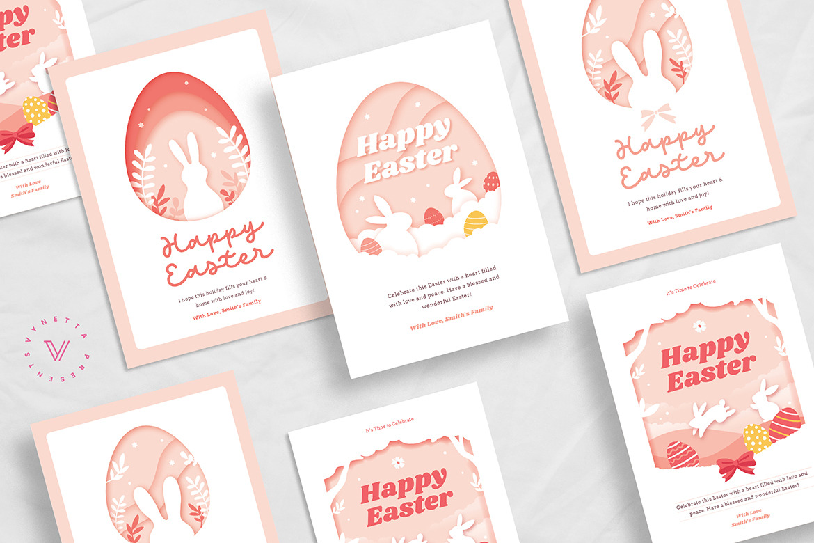Paper Art Illustration Easter Card, a Card Template by Vynetta