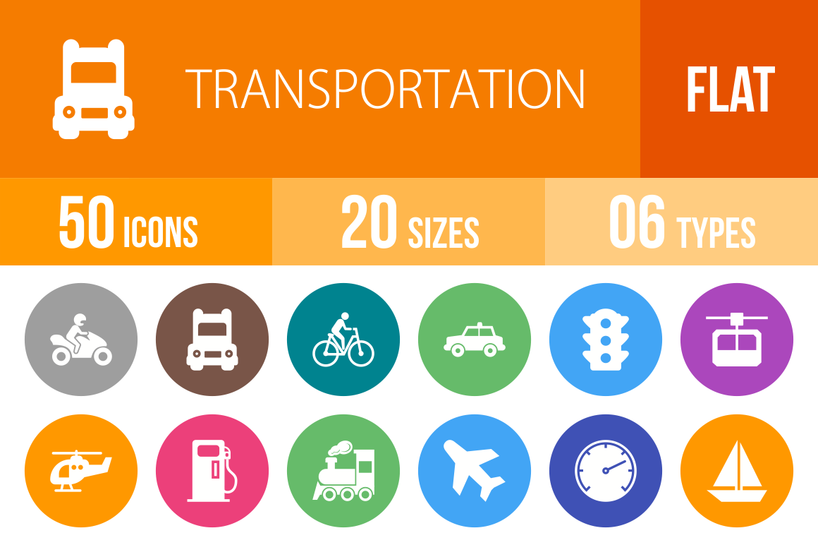50 Transport Flat Round Icons | Icons ~ Creative Market