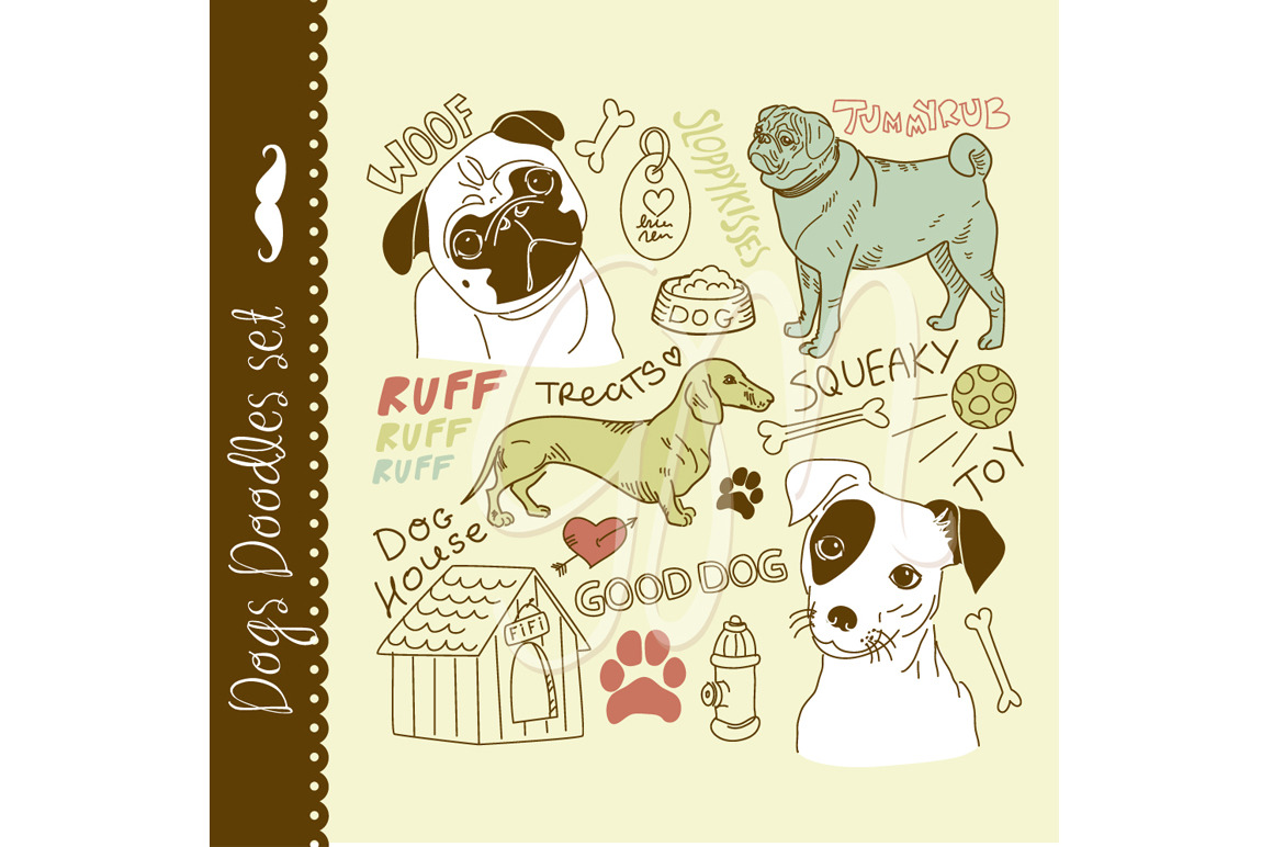 24 Dogs clip art elements. Pug puppy, an Illustration by GraphicMarket