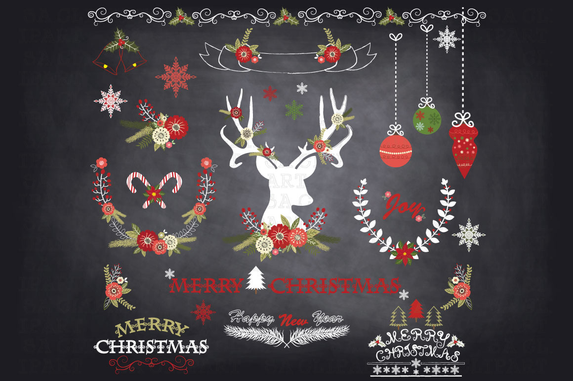 Chalkboard Christmas Clipart, an Illustration by SA ClipArt