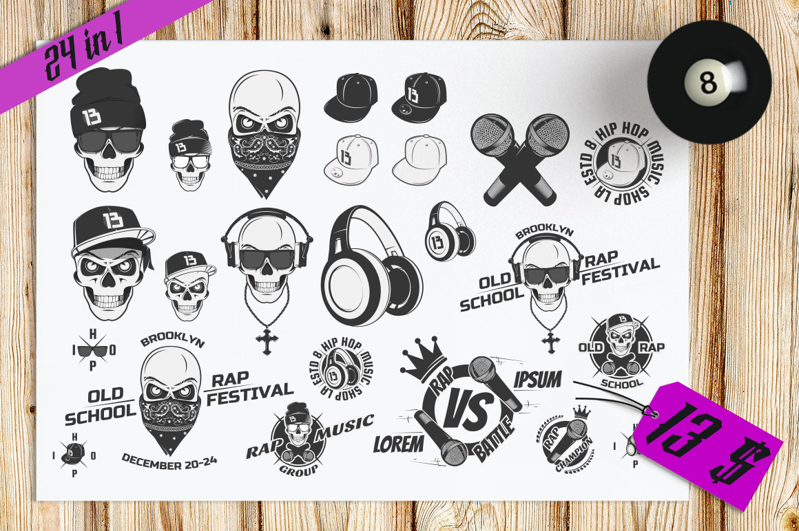 24 in 1 Rap skulls,emblems,elements. | Illustrations ~ Creative Market