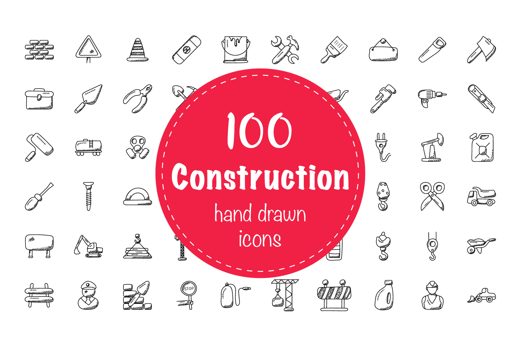 100 Construction Doodle Icons, an Icon by Creative Stall