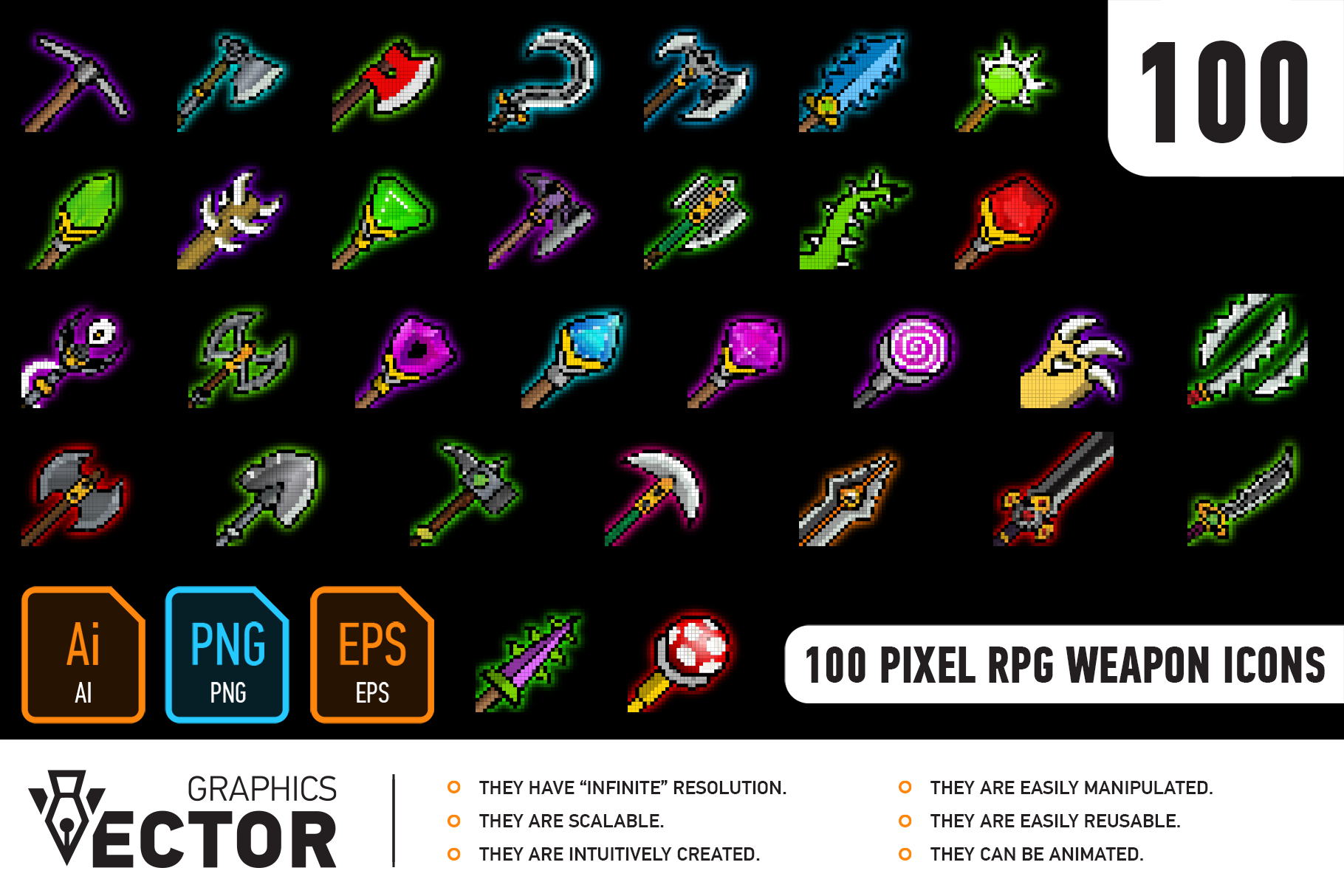 100 Pixel RPG weapon icons, an Icon by Cruiz Studio | Creative Market