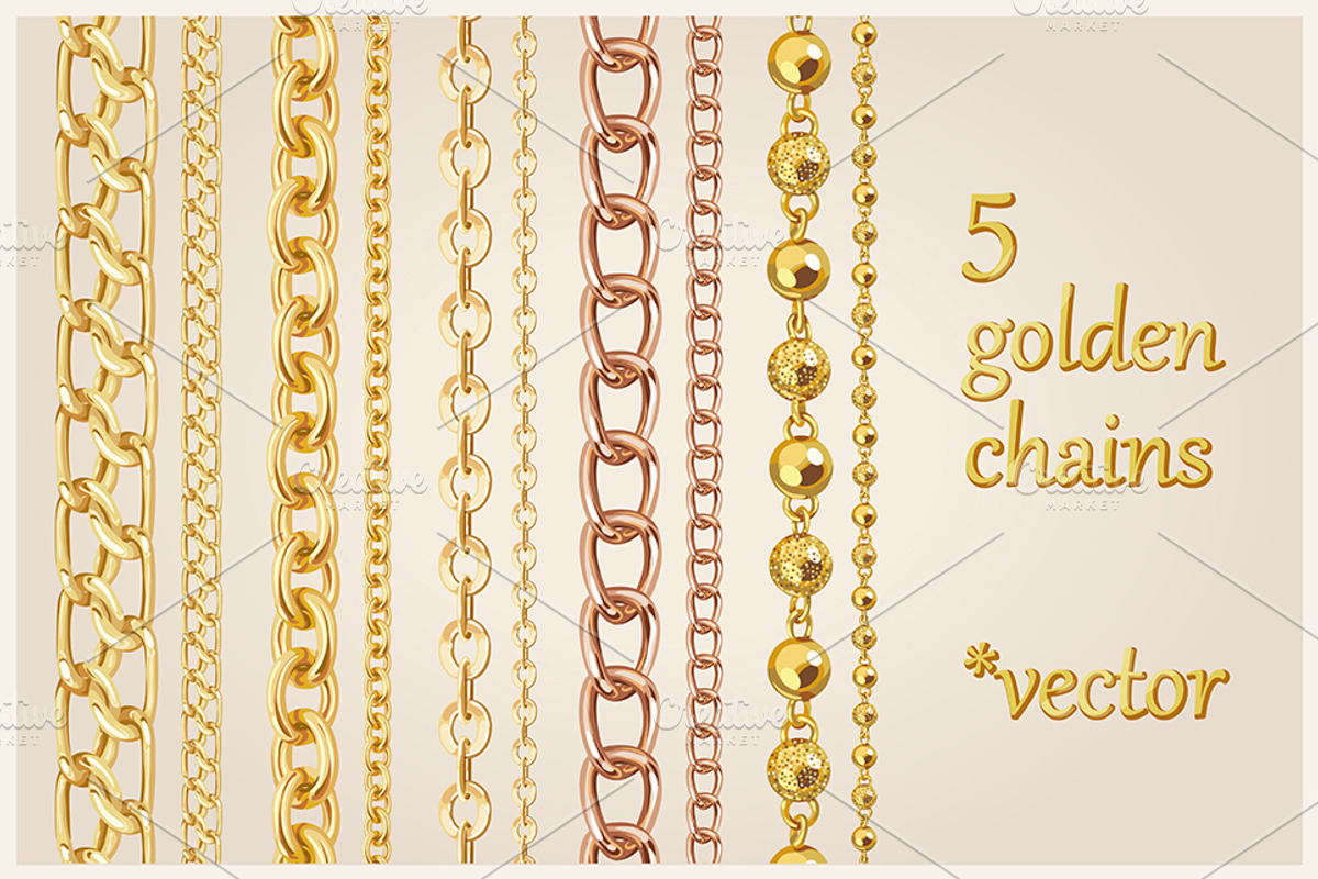 Set of 5 vector golden chains, a Background Graphic by Ann-zabella