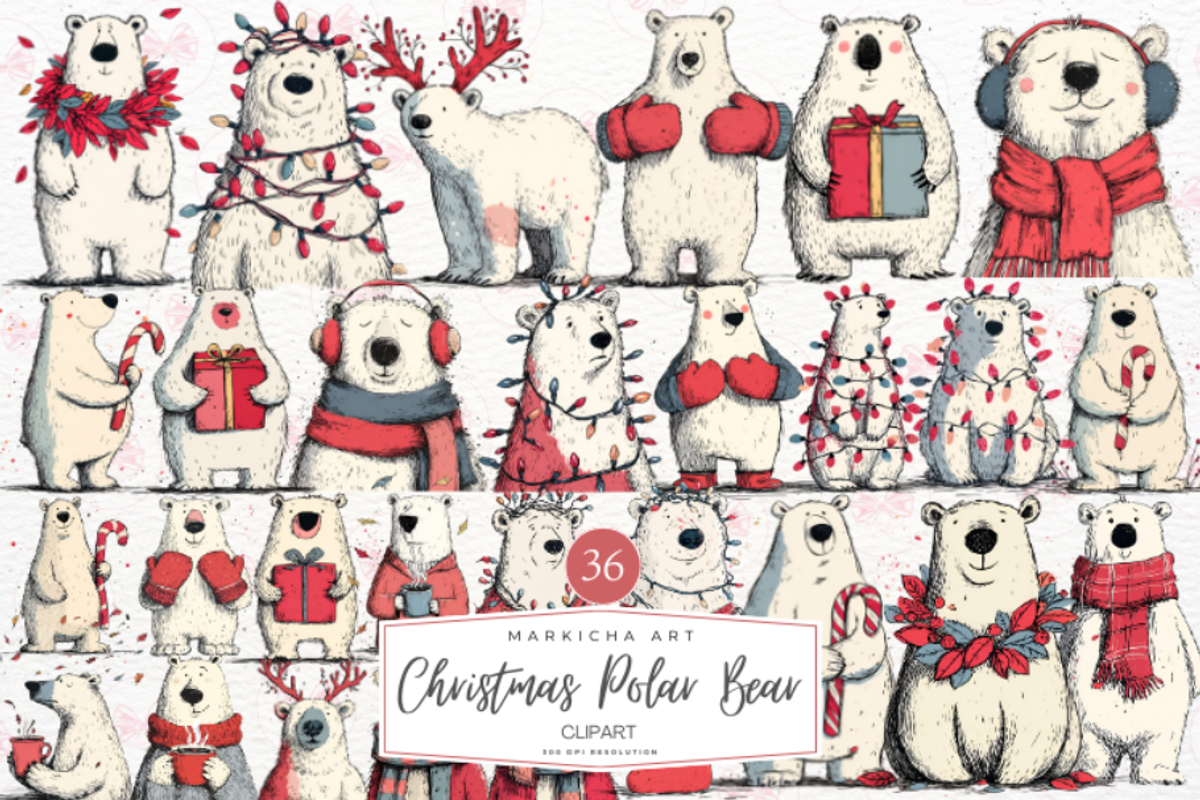 Cute Christmas Polar Bear Clipart, a Graphic by Markicha Art