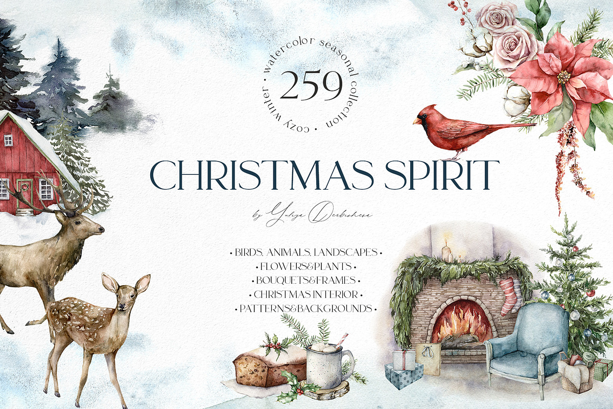 Christmas spirit watercolor clipart