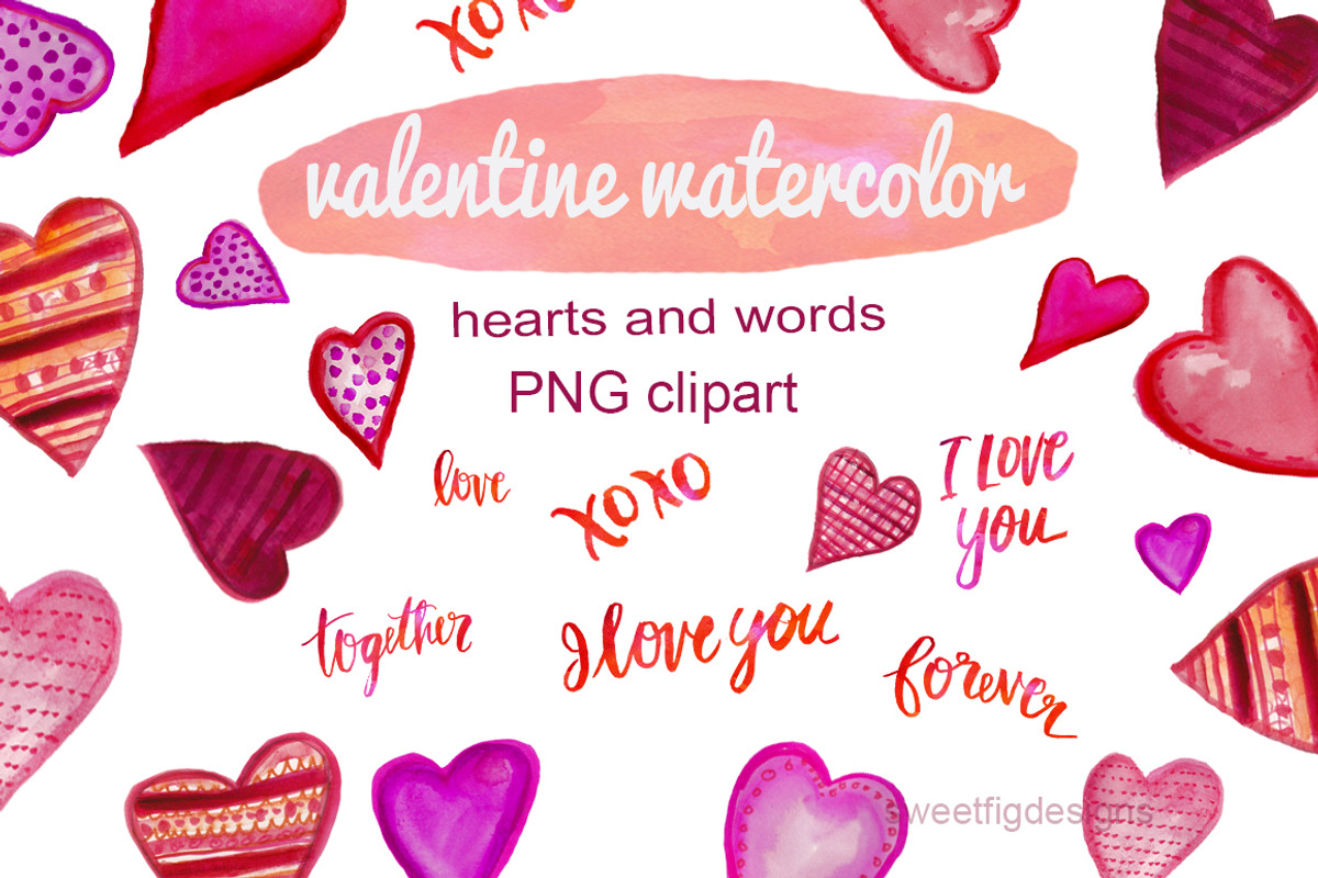watercolor valentine hearts clipart, an Illustration by Sweet Fig ...