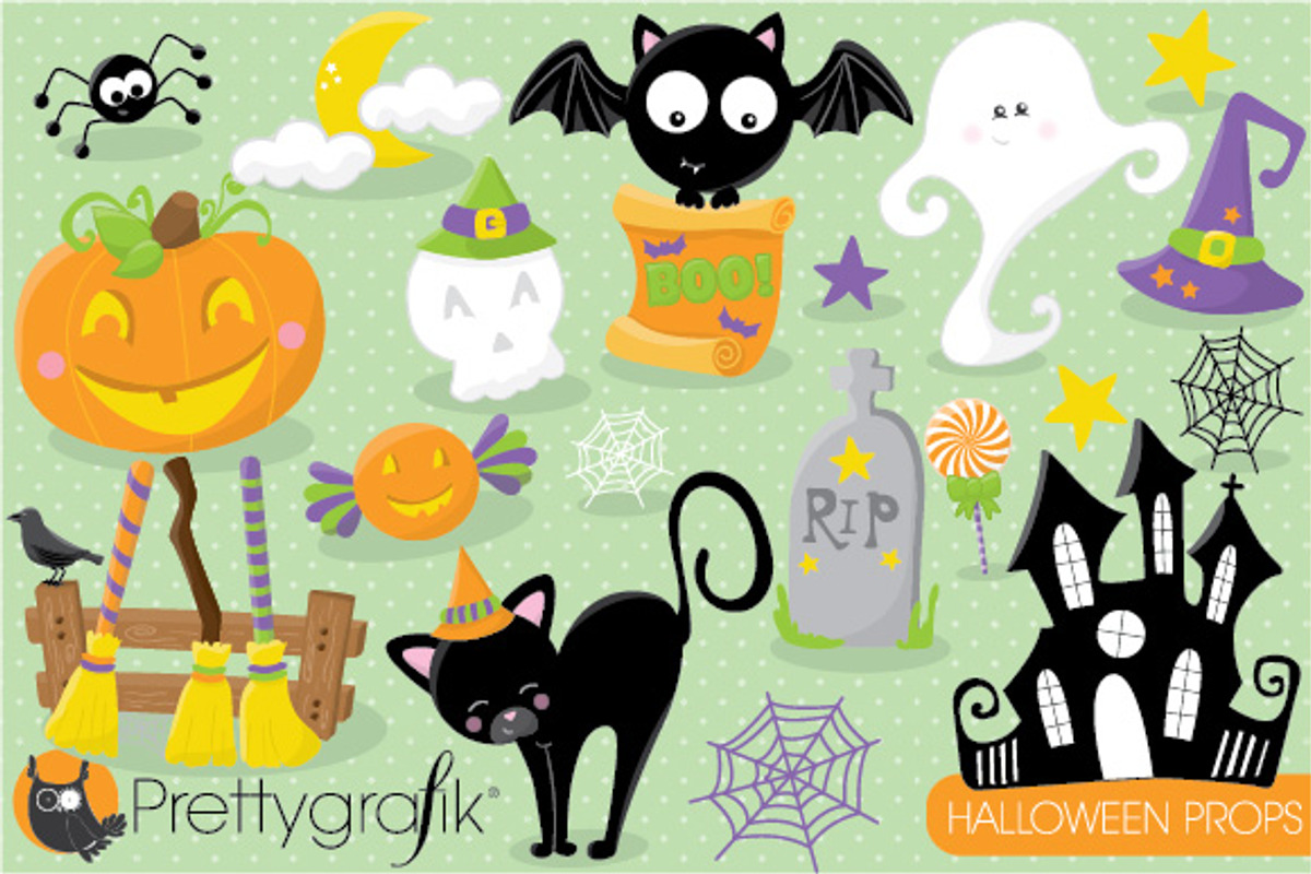Halloween props clipart, an Illustration by PrettyBundles