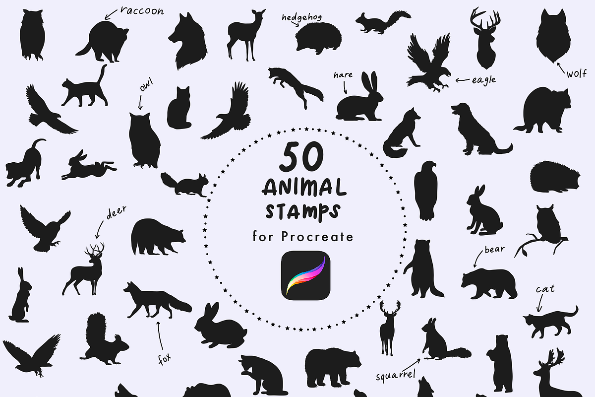 50 Procreate Animal Stamp Brushes, a Brush Add-On by MishkinArt