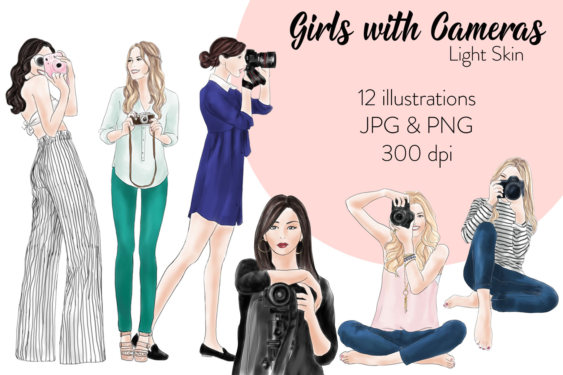 Girls with Cameras - Light Skin | People Illustrations ~ Creative Market