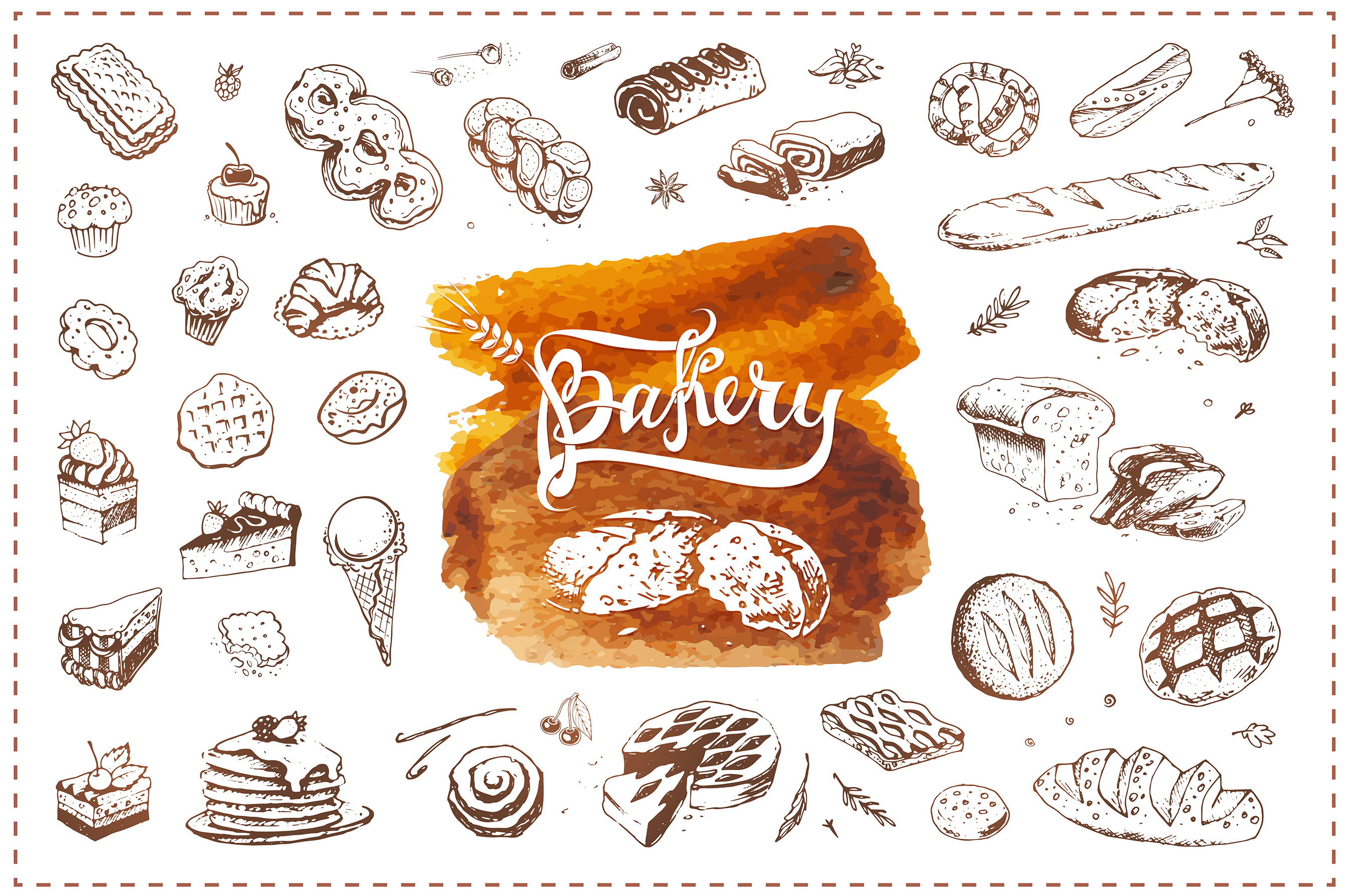 Bakery icons and calligraphy, a Food Illustration by Margo Miller