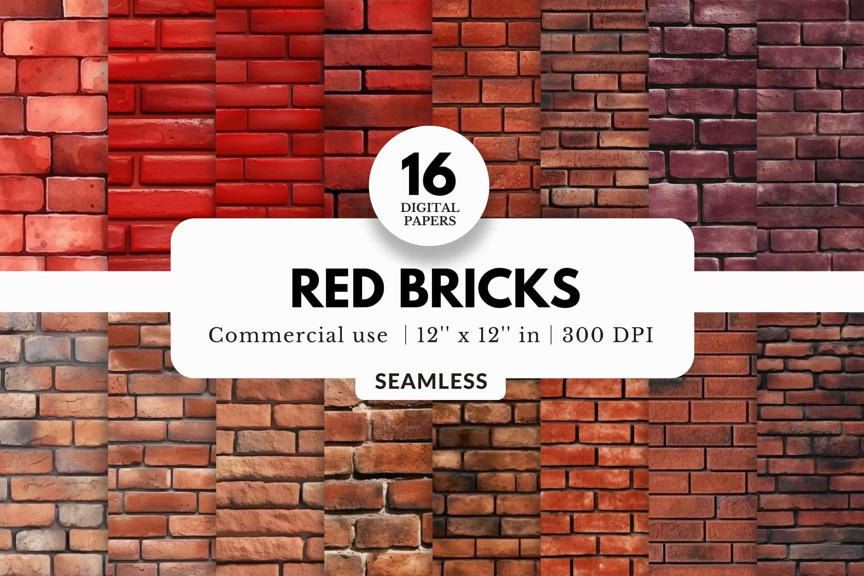 16 Red Brick Texture Digital Papers, a Pattern Graphic by NorthWindPixels