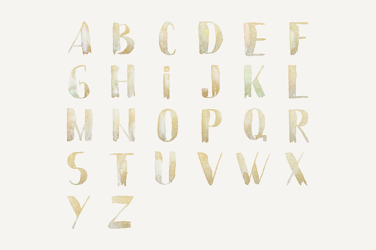 A to Z Gold Watercolor Alphabet, an Object Graphic by OM Creativ