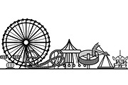 Silhouette Amusement Park. Vector, a Decorative Illustration by ...