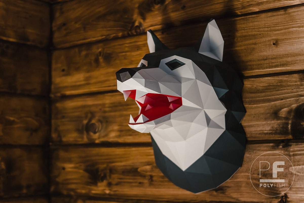 DIY Wolf Head 3D model template, a Graphic by PolyFish