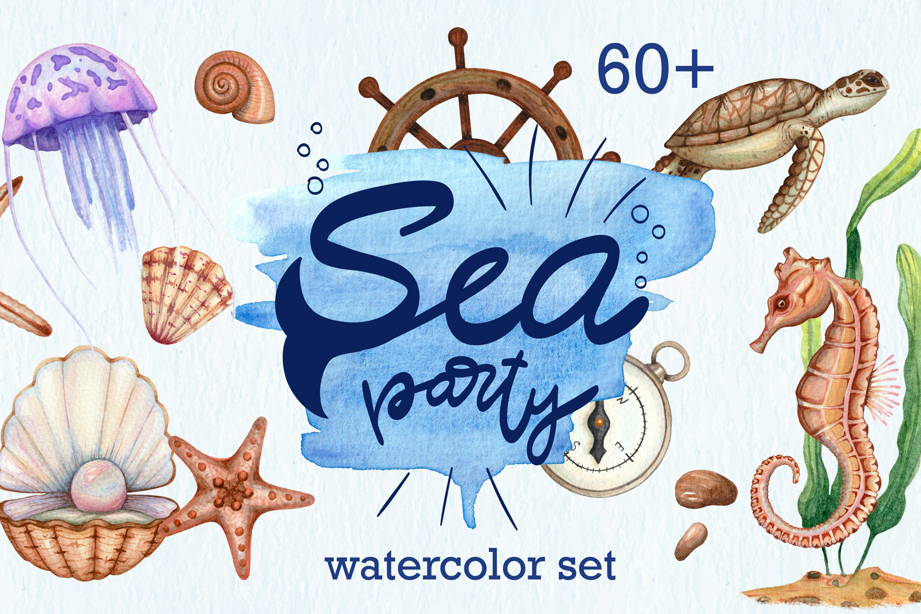 Watercolor Sea Life Clip Art Set | Graphics ~ Creative Market