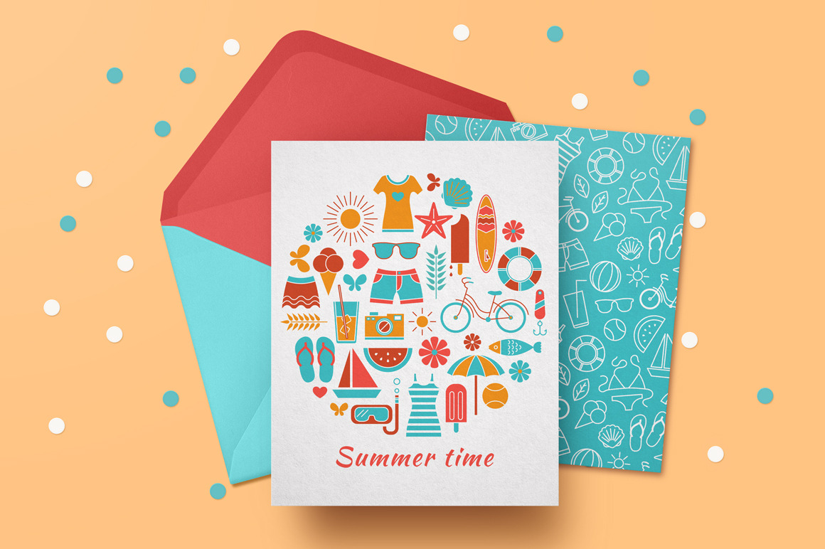 Summer vacation card and pattern, a Pattern Graphic by tetiana.svirska