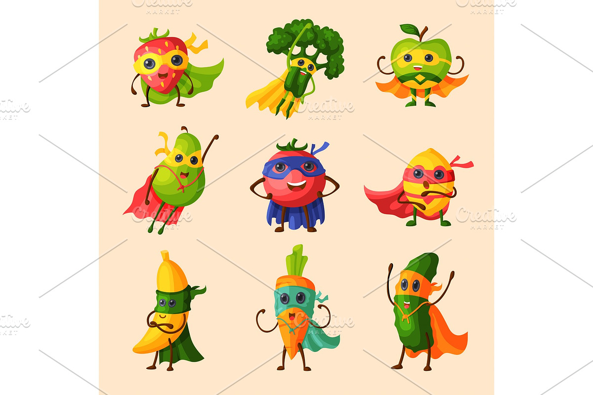 Superhero fruits vector fruity, a Food Illustration by VectorsBang ...