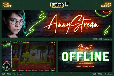 Twitch Neon Podcast Overlay, a Social Media Template by Andrew Skoch Design