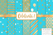 TropicalBlue Gold Foil Digital Pape, a Pattern Graphic by Amanda Ilkov