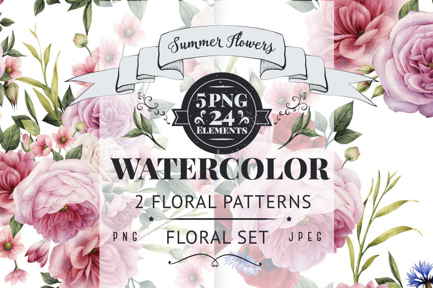 2 Flowers patterns & floral set, a Pattern Graphic by ollalya