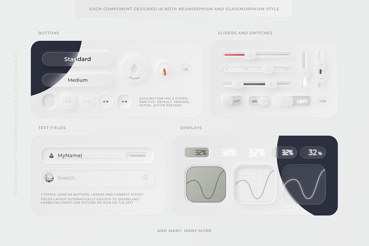 Neumorphism + Glassmorphism UI Kit, an UI Kit Template by LH Designs