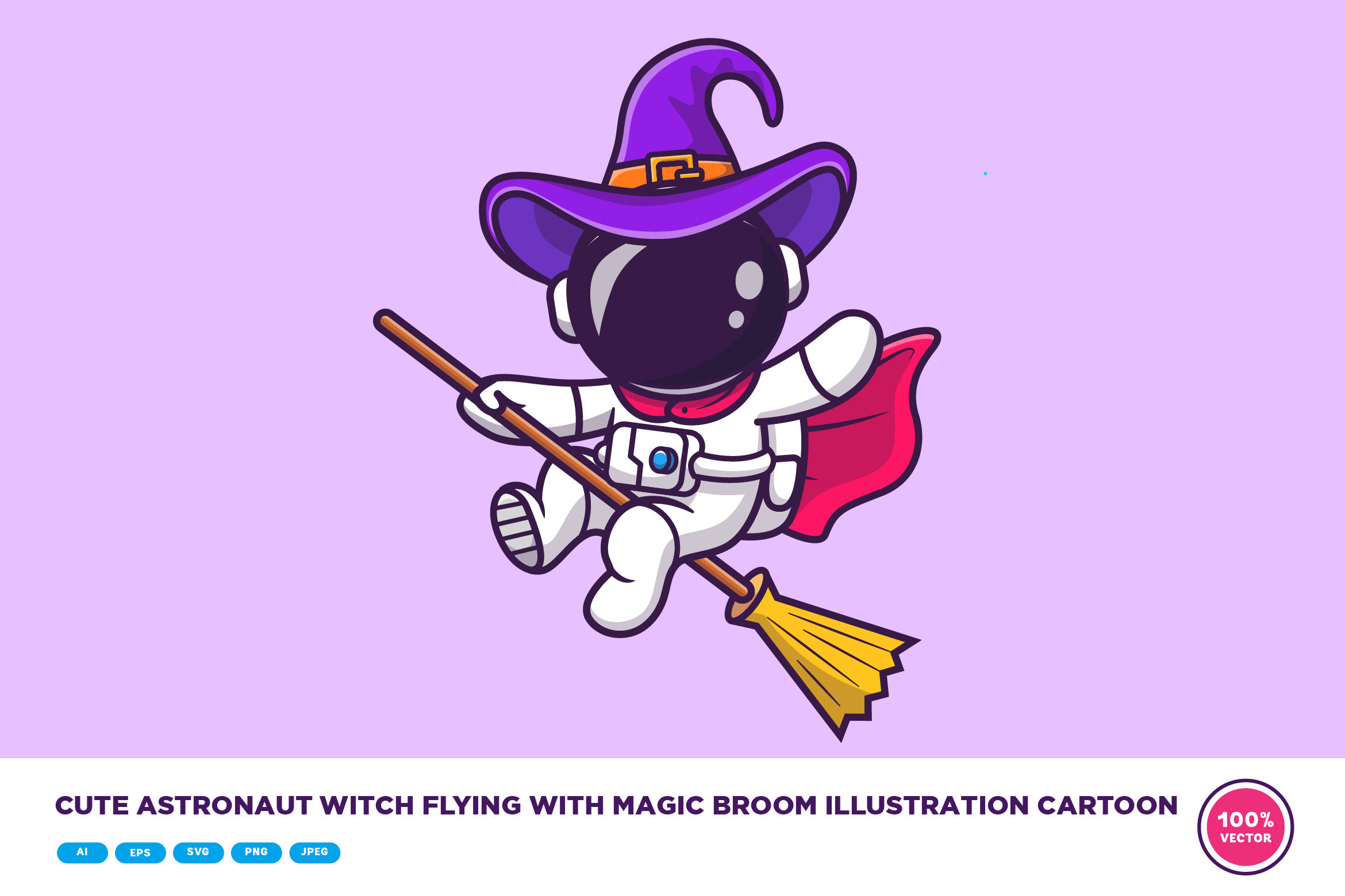 Cute Astronaut Witch Flying Cartoon, a Technology Illustration by ...