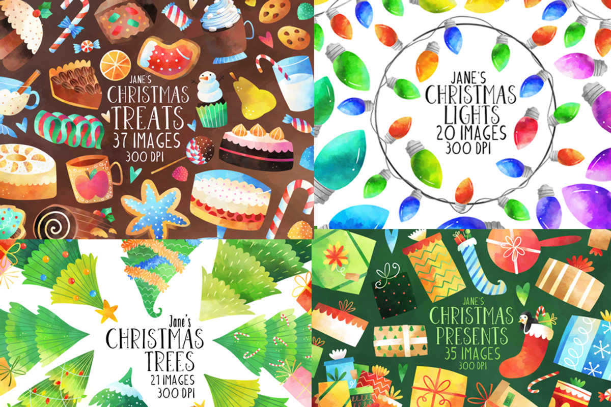 Watercolor Christmas Bundle Clipart, an Animal Illustration by DigitalArtsi