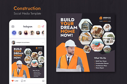 Construction Facebook Materials | Social Media Templates ~ Creative Market