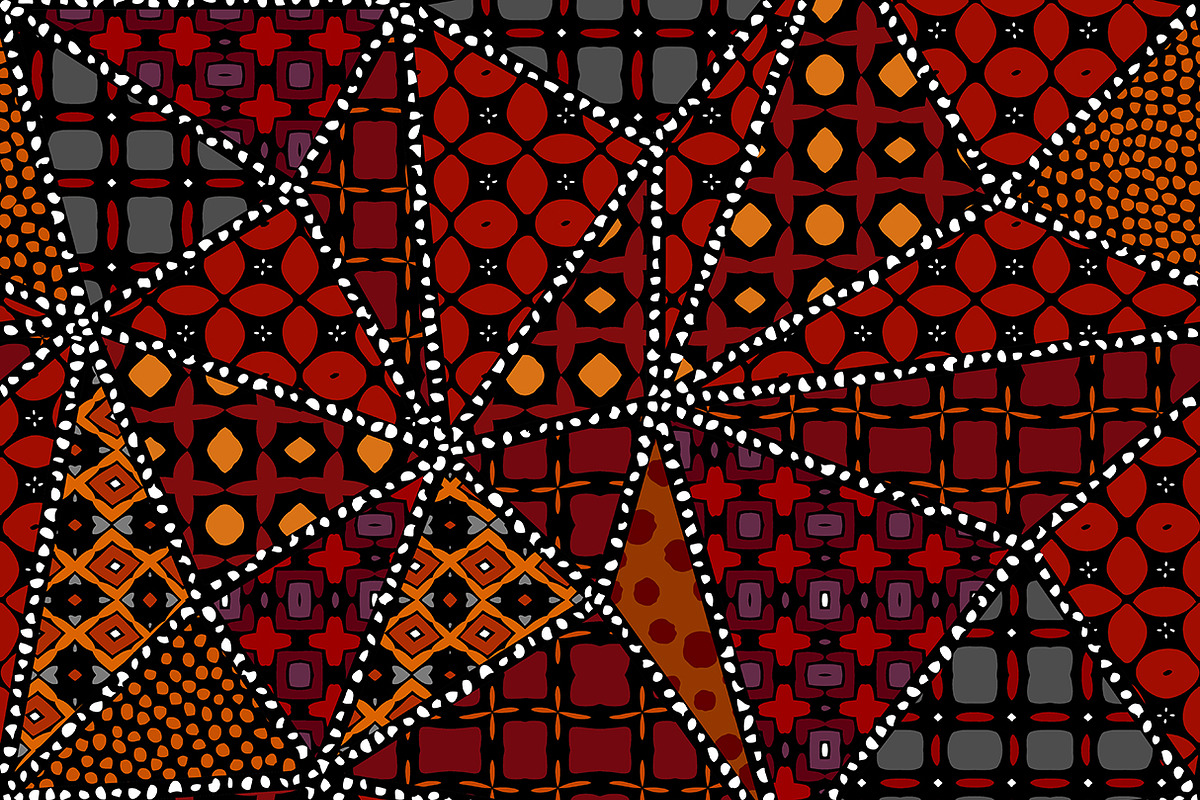 Abstract patchwork tribal patterns.