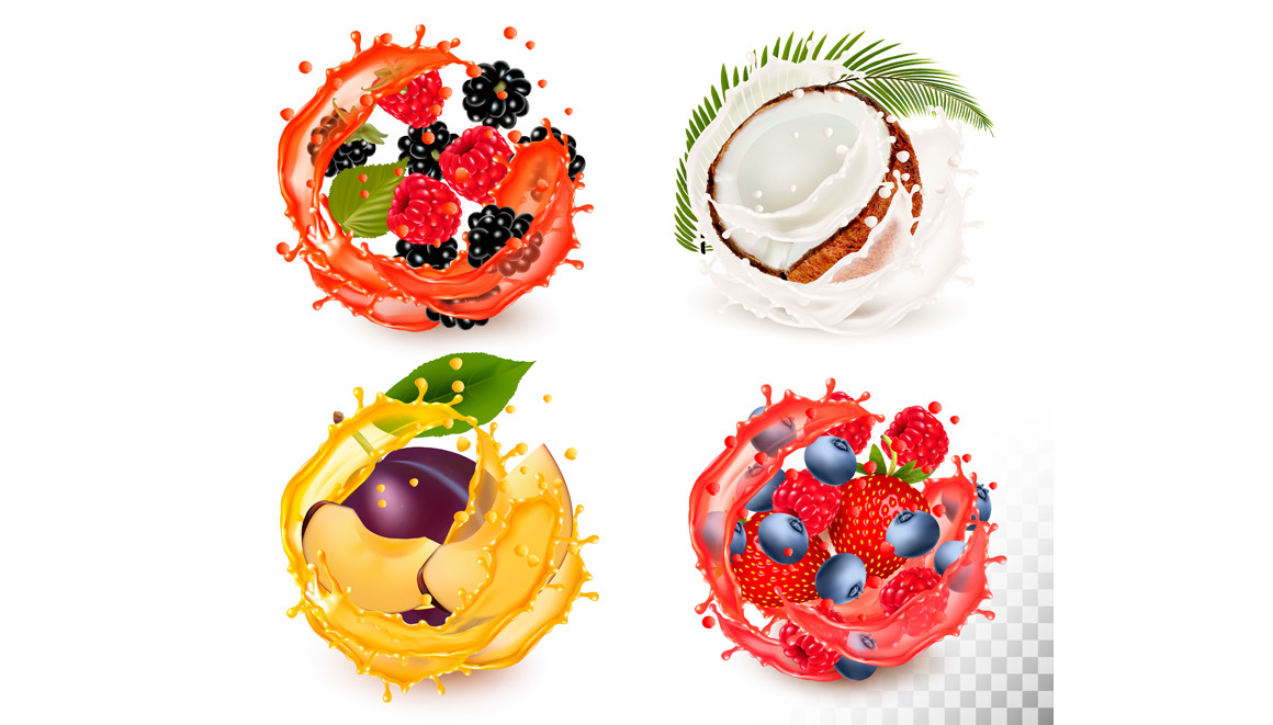 Set of fruit juice splash. Vector, a Food Illustration by ecco