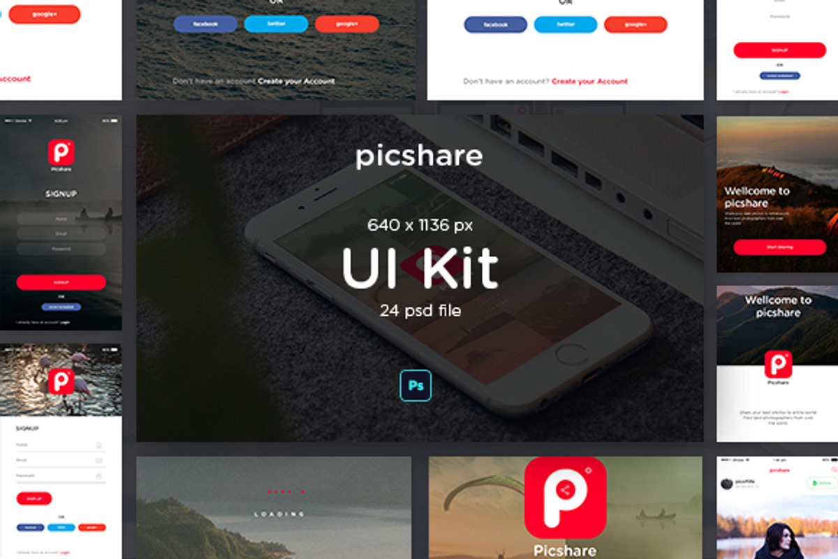 Picshare App UI Kit, an UI Kit Template by Awns Creators