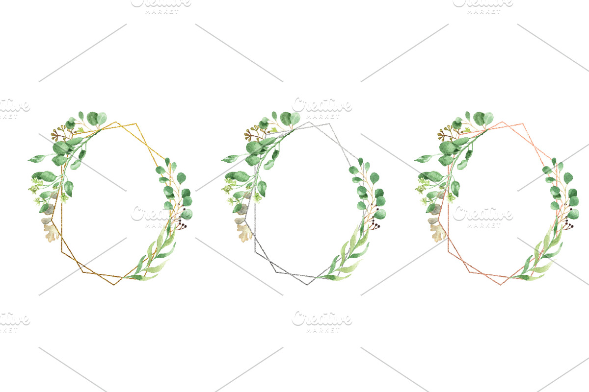 Watercolor Floral Geometric Frames, a Texture Illustration by BirDIY Design