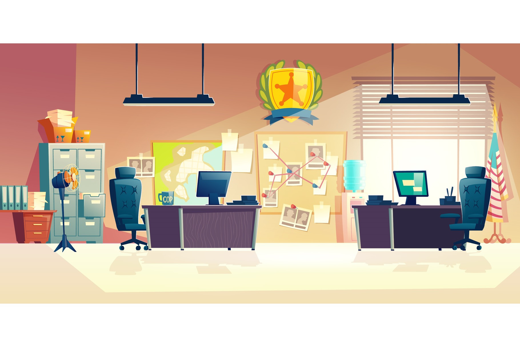 Police station office room interior, a Work Illustration by BCP.group