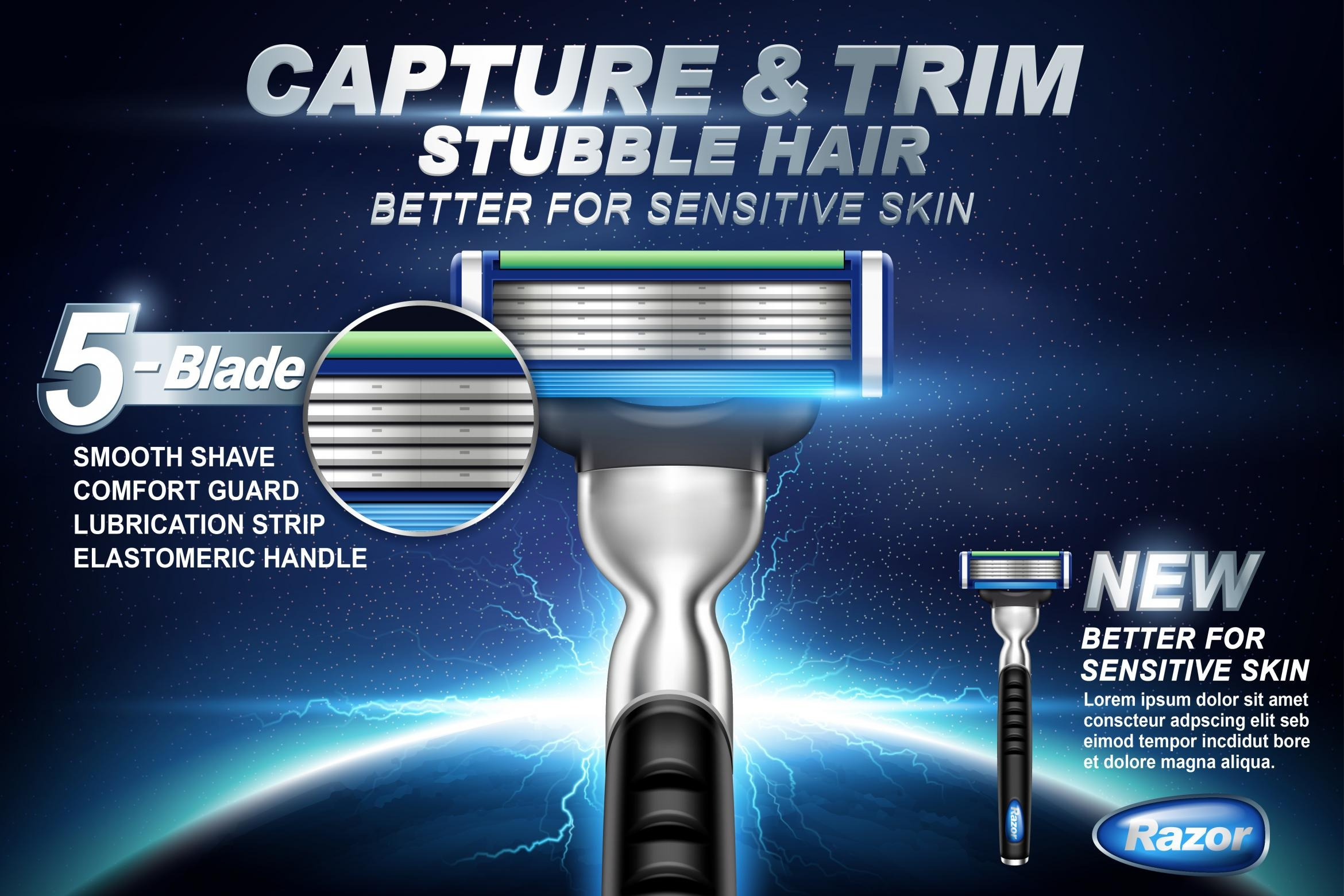 Razor ads with lightening effect, a Flyer Template by TotallypicRF