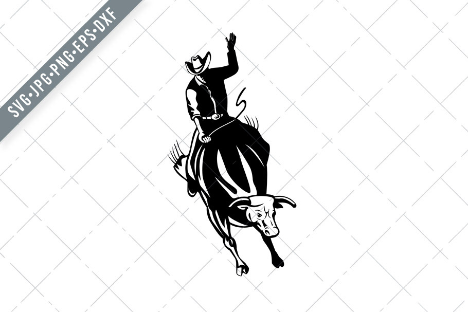 Rodeo Cowboy Bull Rider SVG DXF, an Animal Illustration by patrimonio