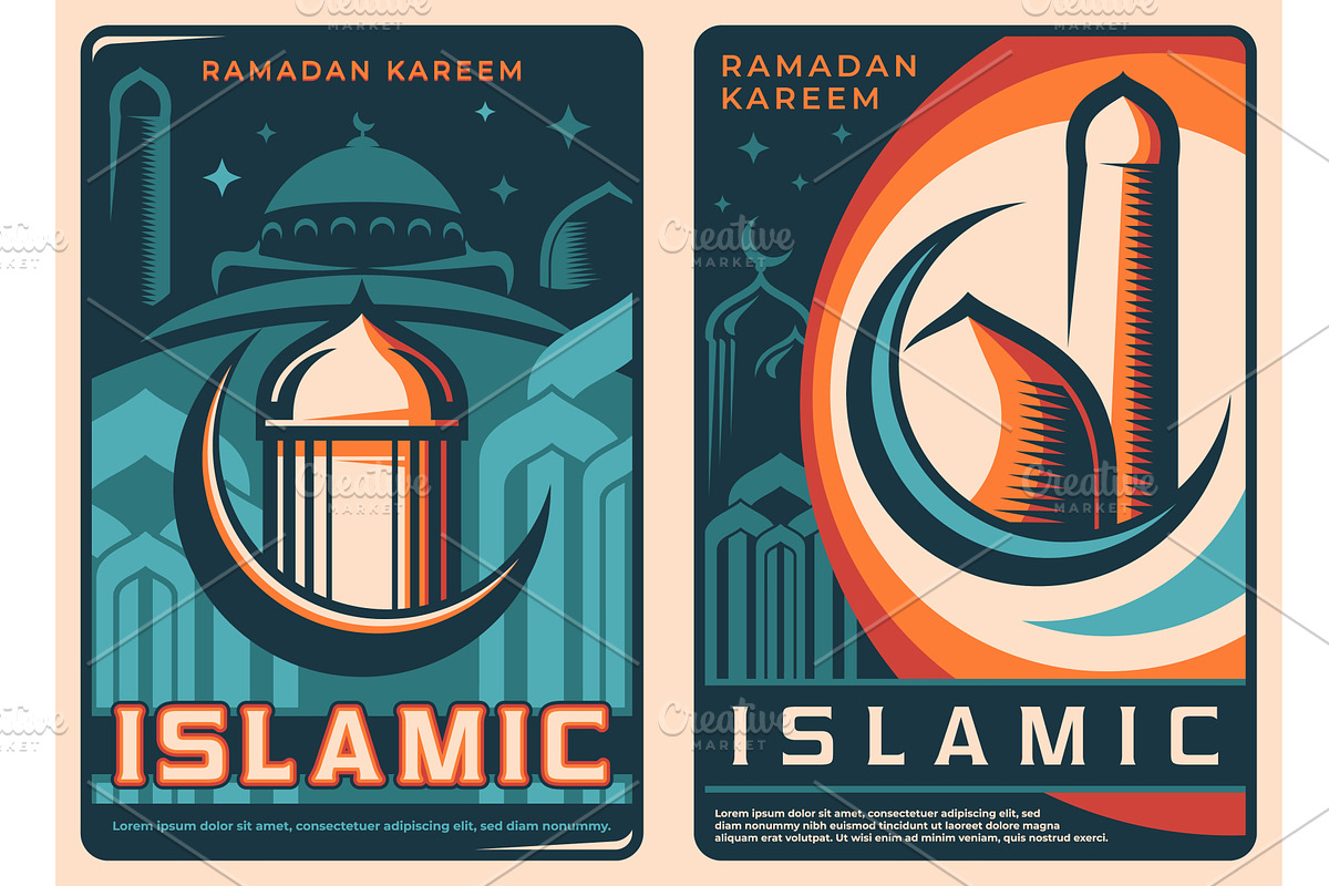 Retro ramadan kareem posters, a Seasonal Illustration by Vector Tradition