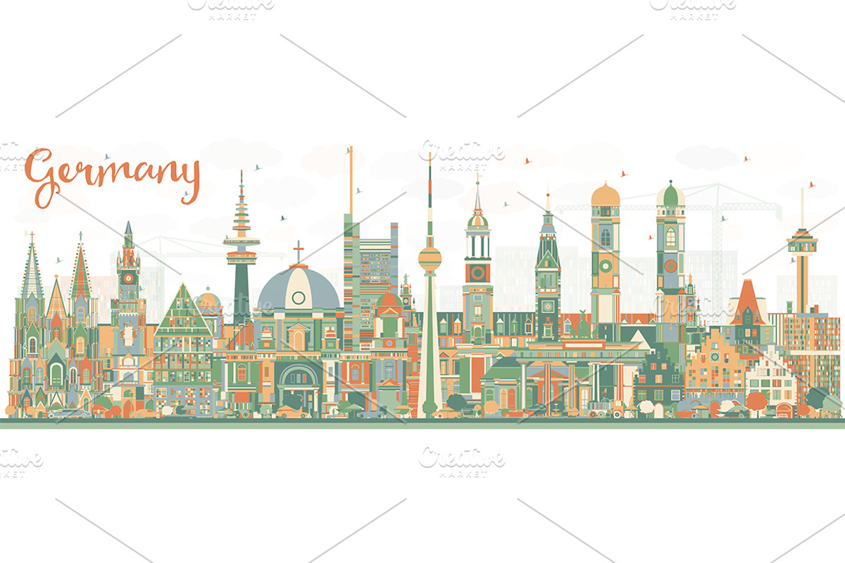Germany City Skyline with Color, a Person Illustration by Booblgum ...