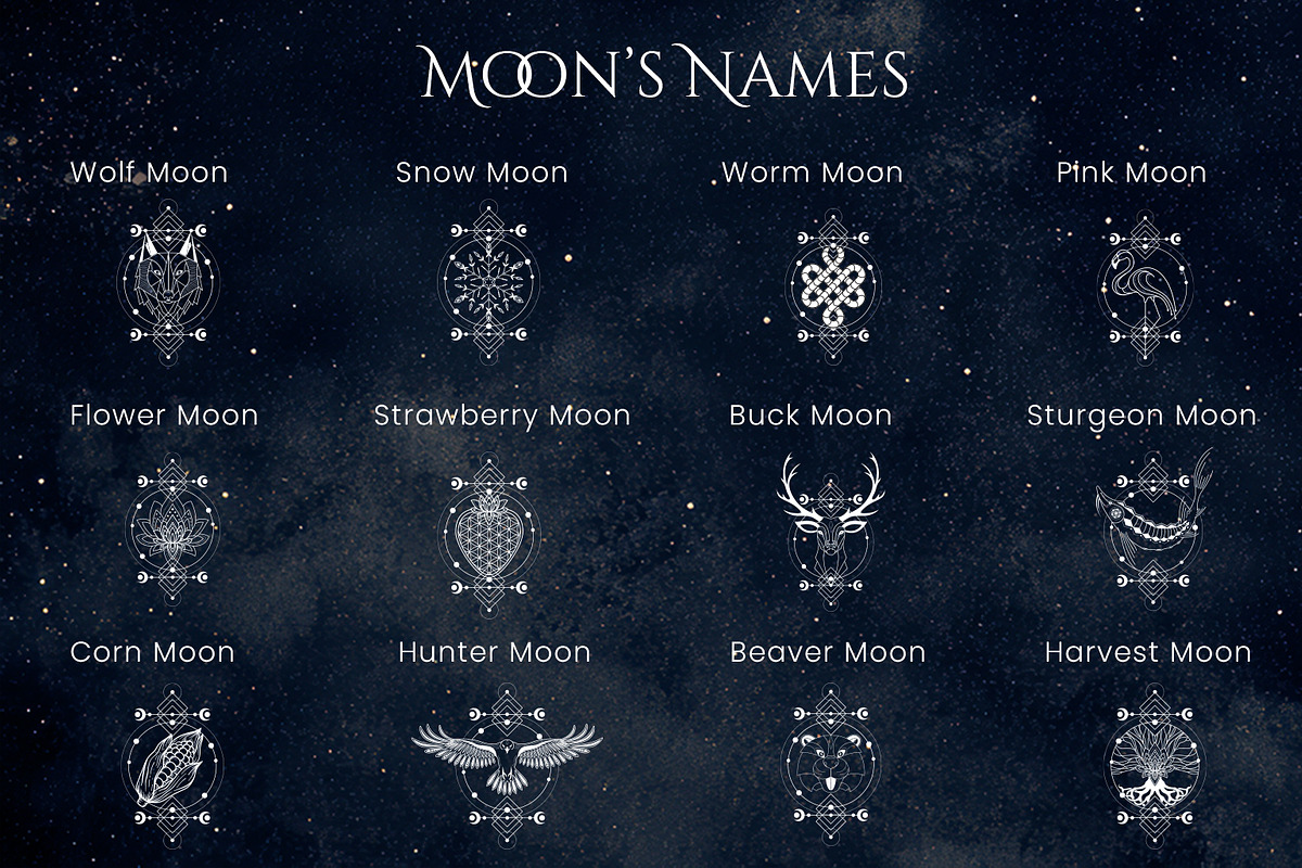 Moon's Phases Names, an Illustration by Flo Sacred Art | Creative Market
