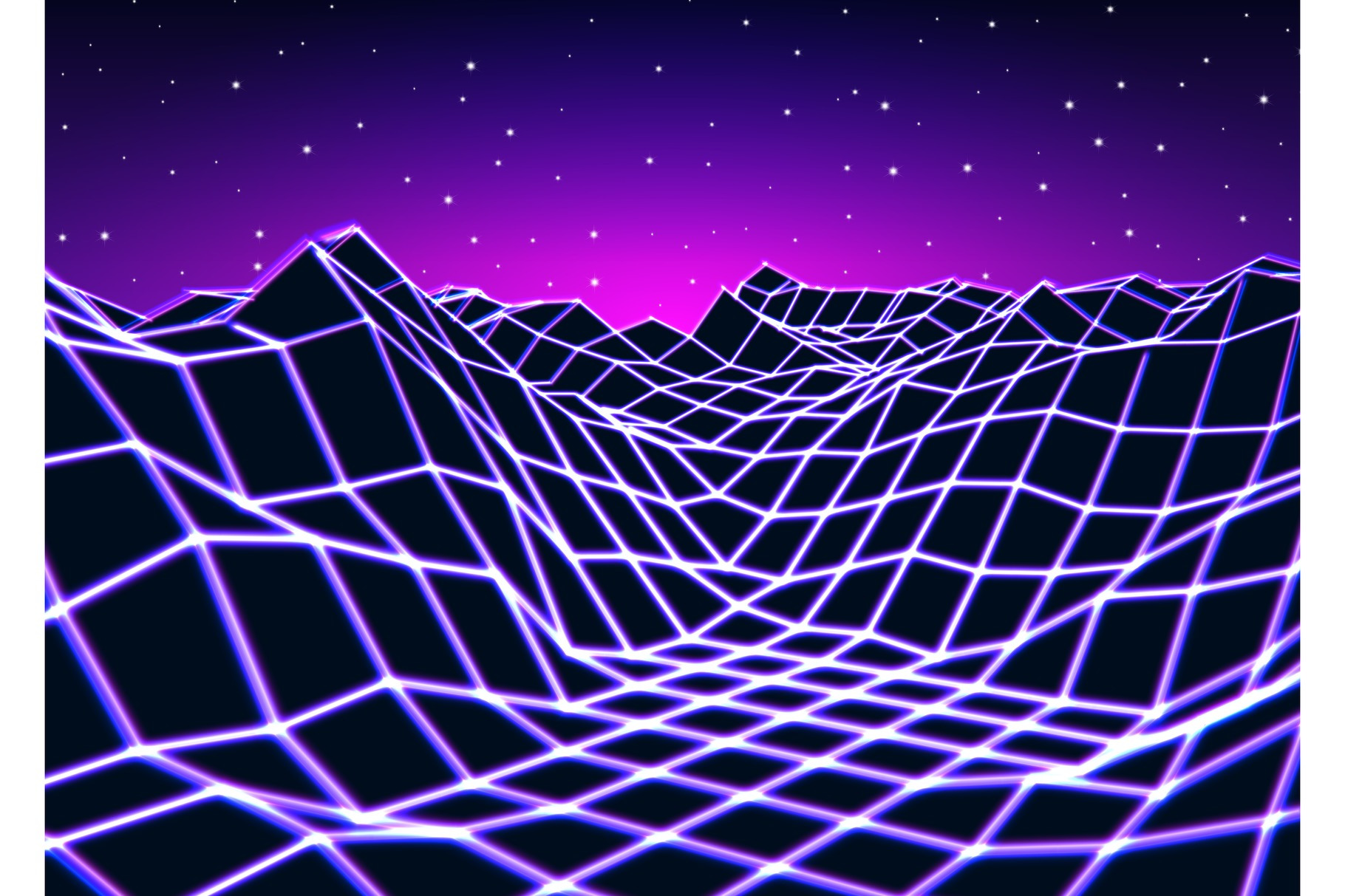 Neon grid landscape for synthwave, a Technology Illustration by Swillklitch