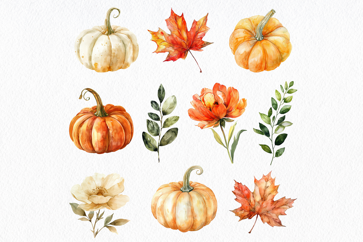 Floral Pumpkin Fall Clipart, a Seasonal Illustration by ClipArtCharm