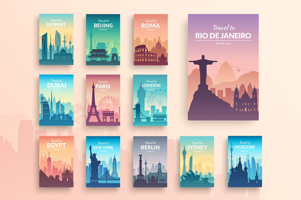 Famous Cities Landscape Collection, an Illustration by Chuhastock