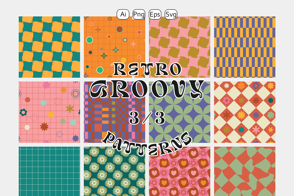 Retro Groovy Patterns, a Pattern Graphic by SunnyAfternoons