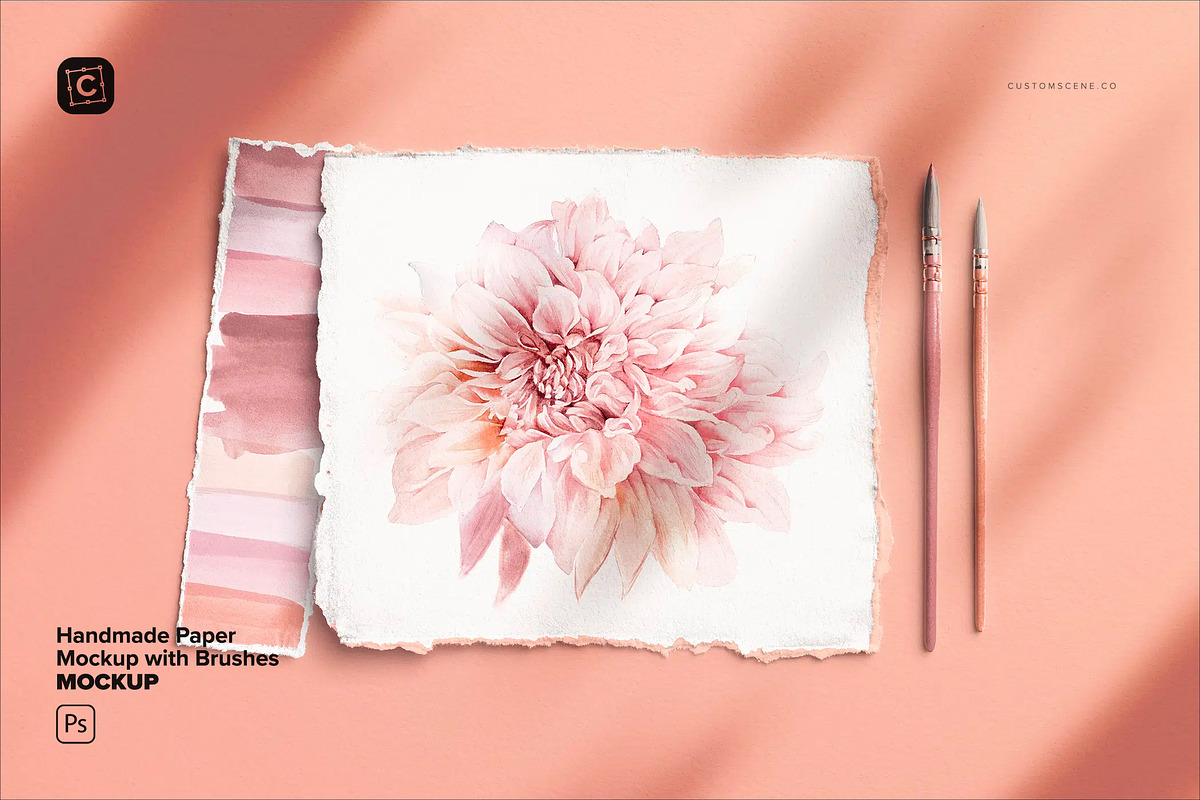 Handmade Paper Mockup with Brushes, a Product Mockup by Custom Scene